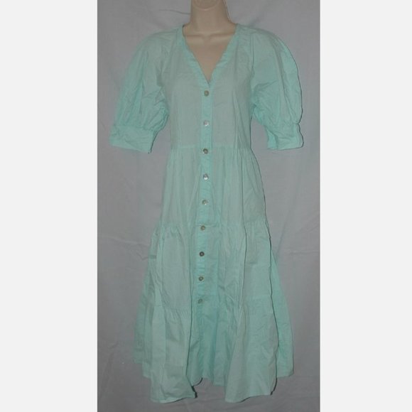 SHEIN | Dresses | New Light Greenish Blue Sz Medium Button Up Tiered ...